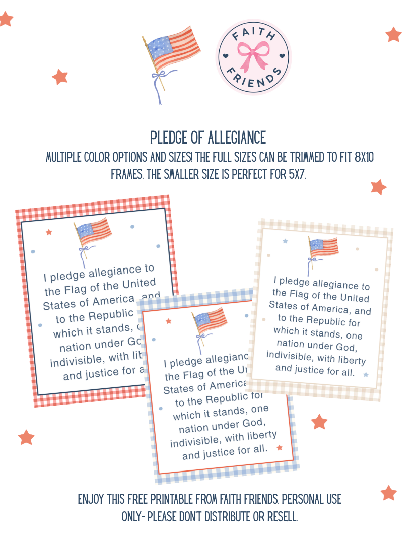 Pledge of Allegiance Printable – Faith Friends Co.